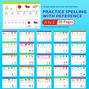 CALSPY 55 Pages Preschool Learning Activities Book+ 8 Dry Erase Markers- Montessori Handwriting Practice Alphabet Numbers Tracing Workbook for Kids Kindergartens Gifts Easter Valentines Children's Day