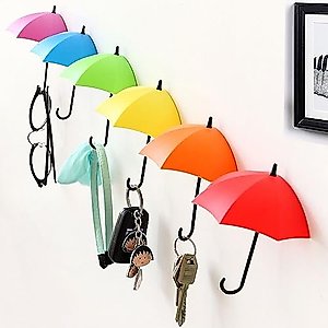OPENDGO 6PCS Colorful Umbrella Wall Hooks Self-Adhesive Hook Wall Door Clothing Hanger Key Hook Jewelry Hair Pin Umbrella Wall Decoration Hooks,Bathroom Kitchen Sticky Rack Hooks