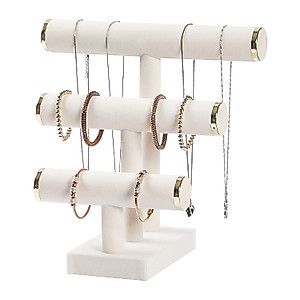 Pengup 3 Tier Bracelet Holder,Bracelet Display Stand with Metal Cap,Beige White Velvet Jewelry Organizer Displays for Necklace Scrunchies Watches Hair Ties.