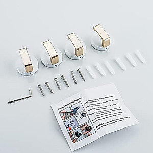 Gold Towel Hook for Bathroom Set of 2 - Upgraded 19 lb Capacity White Rose Gold Wall Hooks for Kitchen Cabinet, Closet Heavy Duty Alu Alloy Robe Hooks for Bedroom Hotel Easy to Use, 2 Pack White Gold