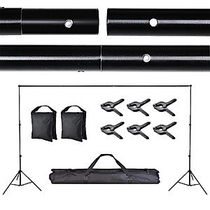 Backdrop Stand Kit 7 x 10ft Adjustable Background Support System Stand Kit 6 Clips Carry Bag for Studio Photo Live Stream Party Event