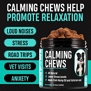Hemp Calming Chews for Dogs with Anxiety and Stress - Dog Calming Treats - Dog Anxiety Relief - Storms, Barking, Separation - Valerian - Hemp Oil - Calming Treats for Dog