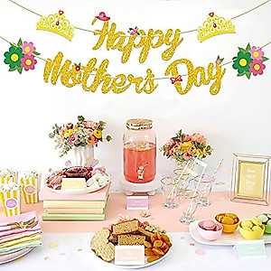 Partyprops Happy Mother's Day Banner Gold Glitter - Mother's Day Decorations - Mothers Day Party Decorations - Mother's Day Bunting Banner - Mothers Day Garlands - Mothers Day Family Photo Backdrop