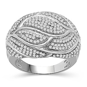 JEWELEXCESS White Diamond 1 Carat Ring with Sterling Silver for Women & Girls | Dome Shape Promise Ring with Round Cut Diamonds