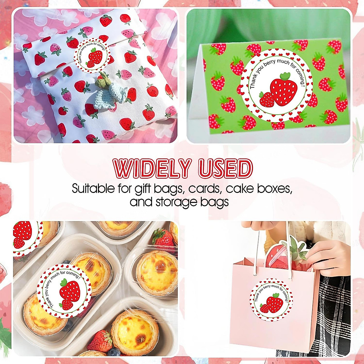 Strawberry Thank You Sticker Labels 1.5 Inch Thank You Berry Much for Coming Stickers - Sweet Strawberry Themed Birthday Party Favors Thank You Sticker Labels 250 Pcs