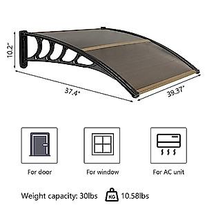 VINGLI Window Awning Door Canopy, 40" x 40" Window Awning Overhead Door Modern Polycarbonate Cover Outdoor Front Door Patio Canopy UV Rain Snow Sunlight Protection Hollow Sheet/Brown
