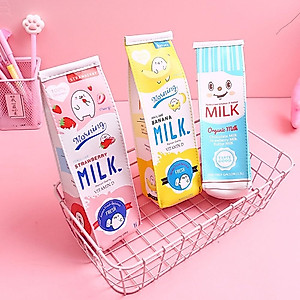 JHTPSLR Kawaii Milk Box Pen Pouch Women Cute Kawaii Pencil Case Pencil Pouch PU Waterproof Stationery Storage and Organization Bags Aesthetic Office Supplies (Strawberry Bear)