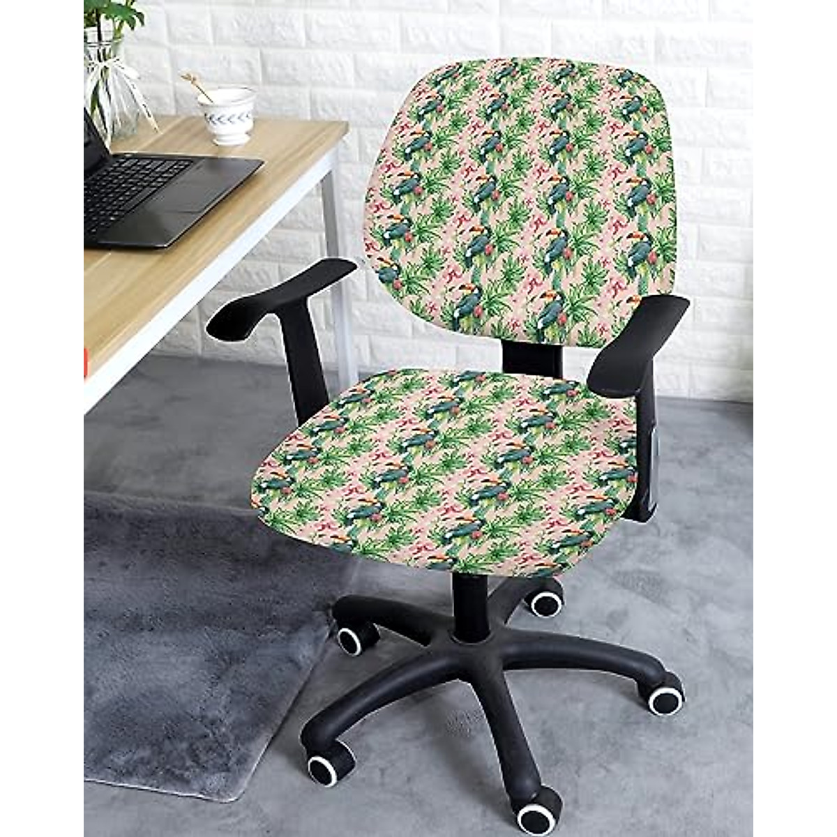 Big buy store Office Chair Cover Butterfly Orchid Desk Chair Cover Stretch Elastic Universal Computer Chair Covers Tropical Flowers Floral Plants Bird Stretch Rotating Chair Slipcovers Protectors