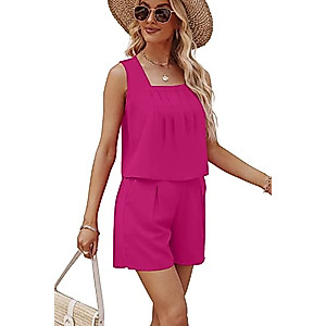 Hot Pink Sets Women 2 Piece Outfits Comfy Sleeveless Tracksuit Set Shorts XL