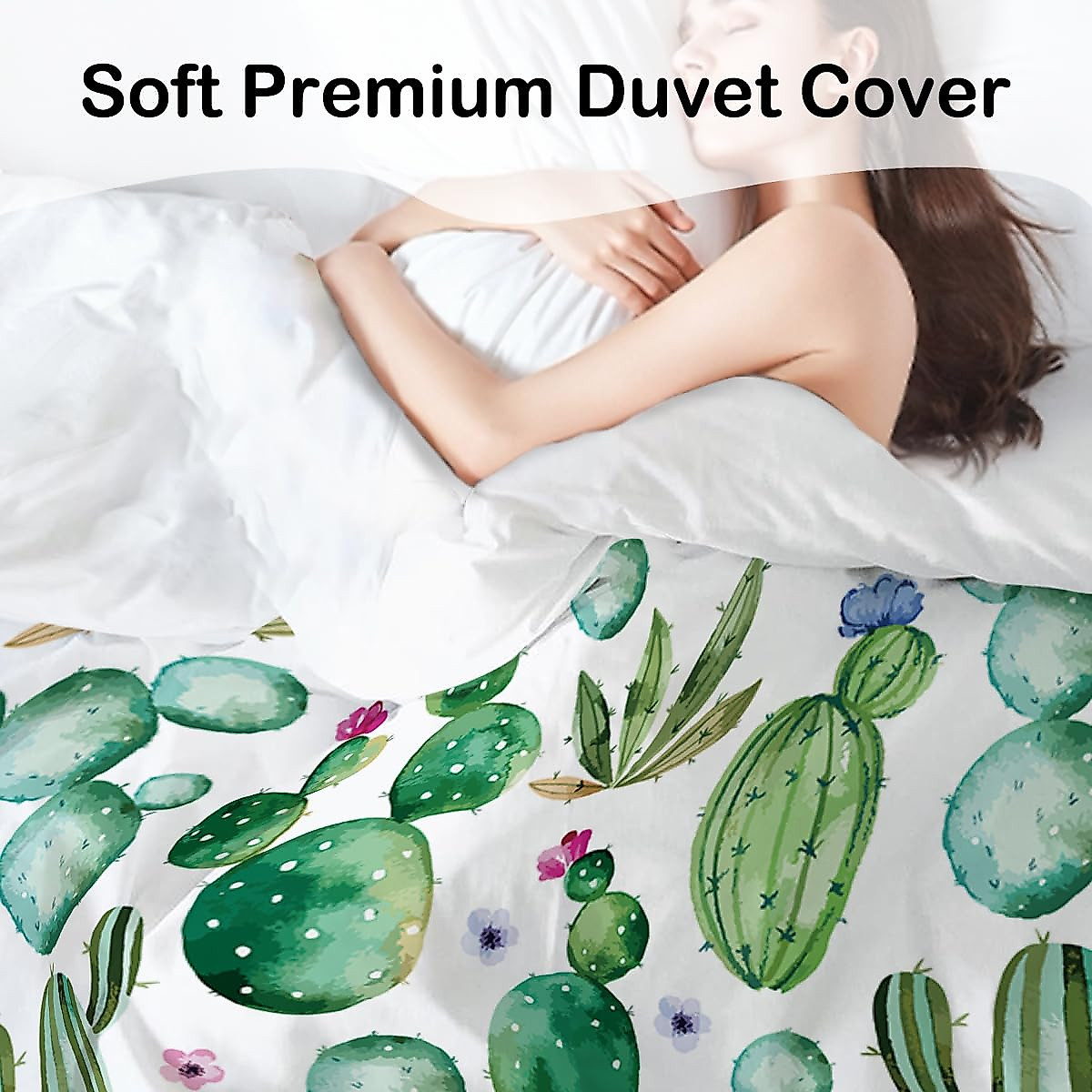 ARIGHTEX Green Cactus Pattern Bedding Sets Watercolor Cactus Collection Duvet Cover 3 Pieces Tropical Plant Bedspread Hand Painted Design Home Decor (Twin)