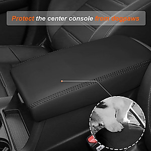 DEYTOP Console Cover for Honda CRV 2024 2023 Armrest Cover for CR-V Accessories Anti-Scratch Leather Armrest Pad Protector (Black with Black Stitches)