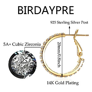 BIRDAYPRE 14K Gold Plated Shining Hoop Earrings for Women Luxury Cubic Zirconia Rhinestone Round Full Crystal Huggie Earrings Bright Hypoallergenic Delicate Dainty Birthday Party Gift Jewelry