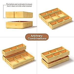 DUJEN Bamboo Drawer Organizer Box 12'' X 12'' X 2' Adjustable 3 Individual Storage Containers Organizer for Kitchen, Bathroom, Office Desk, Makeup,Vanity, Dresser, Pantry