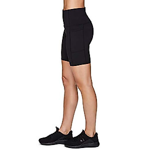 RBX Active Women's 7" Solid Ultra Hold High Waist Squat Proof Yoga Bike Short with Pockets Black 7-Inch L