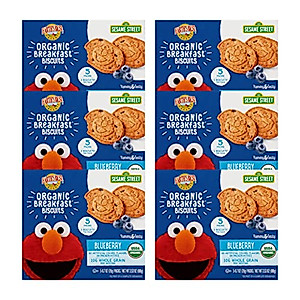 Earth's Best Organic Kids Snacks, Sesame Street Toddler Snacks, Organic Breakfast Biscuits for Kids 2 Years and Older, Blueberry, 2 Biscuits - 5 Count (Pack of 6)