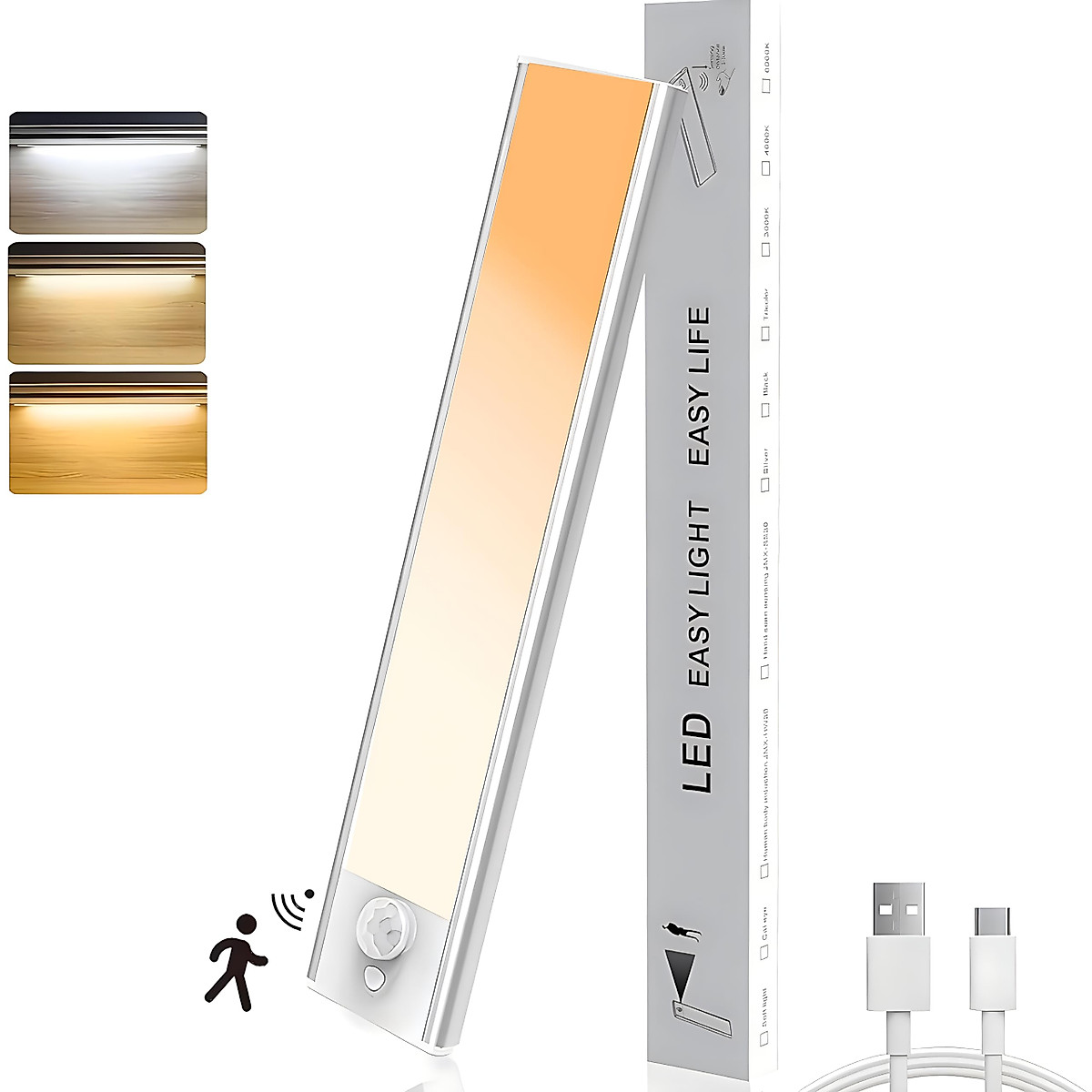 EAUTOR Under Cabinet Lights Motion Sensored – 126 LED Closet Lights Rechargeable Led Light Strip Motion Sensor Closet Lights Stick-On Magnetic Led Under Cabinet Lighting