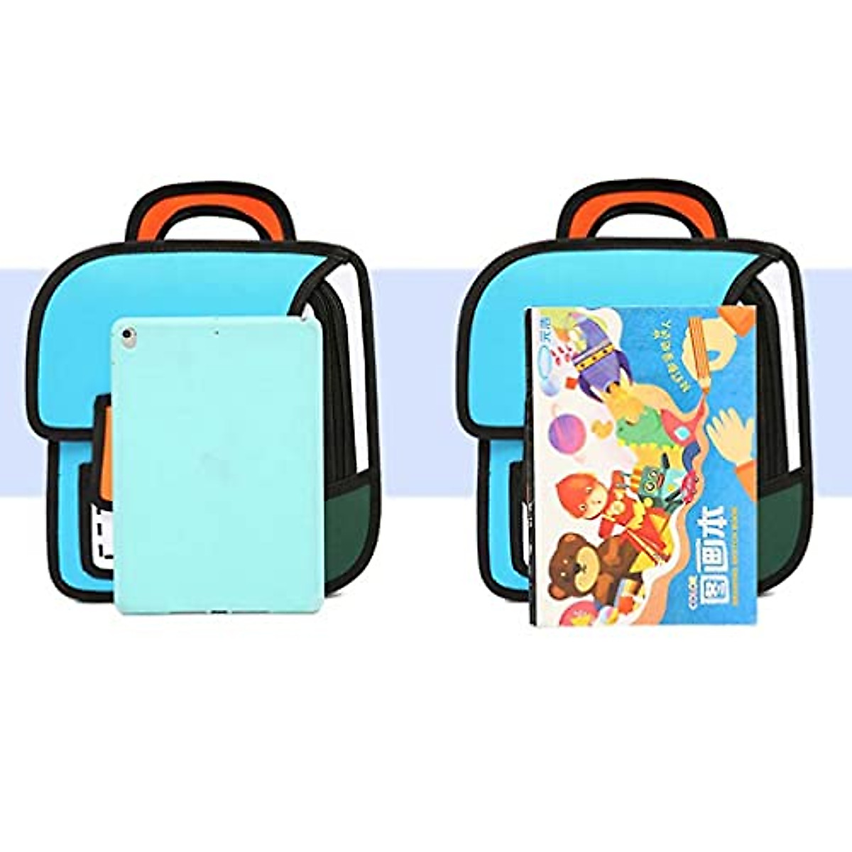 MJUNBOBU Girls Boys Jump Style 3D Backpack 16Inch 2D Drawing Anime Comic Cartoon Backpack Daypack Large (Yellow) (Blue)