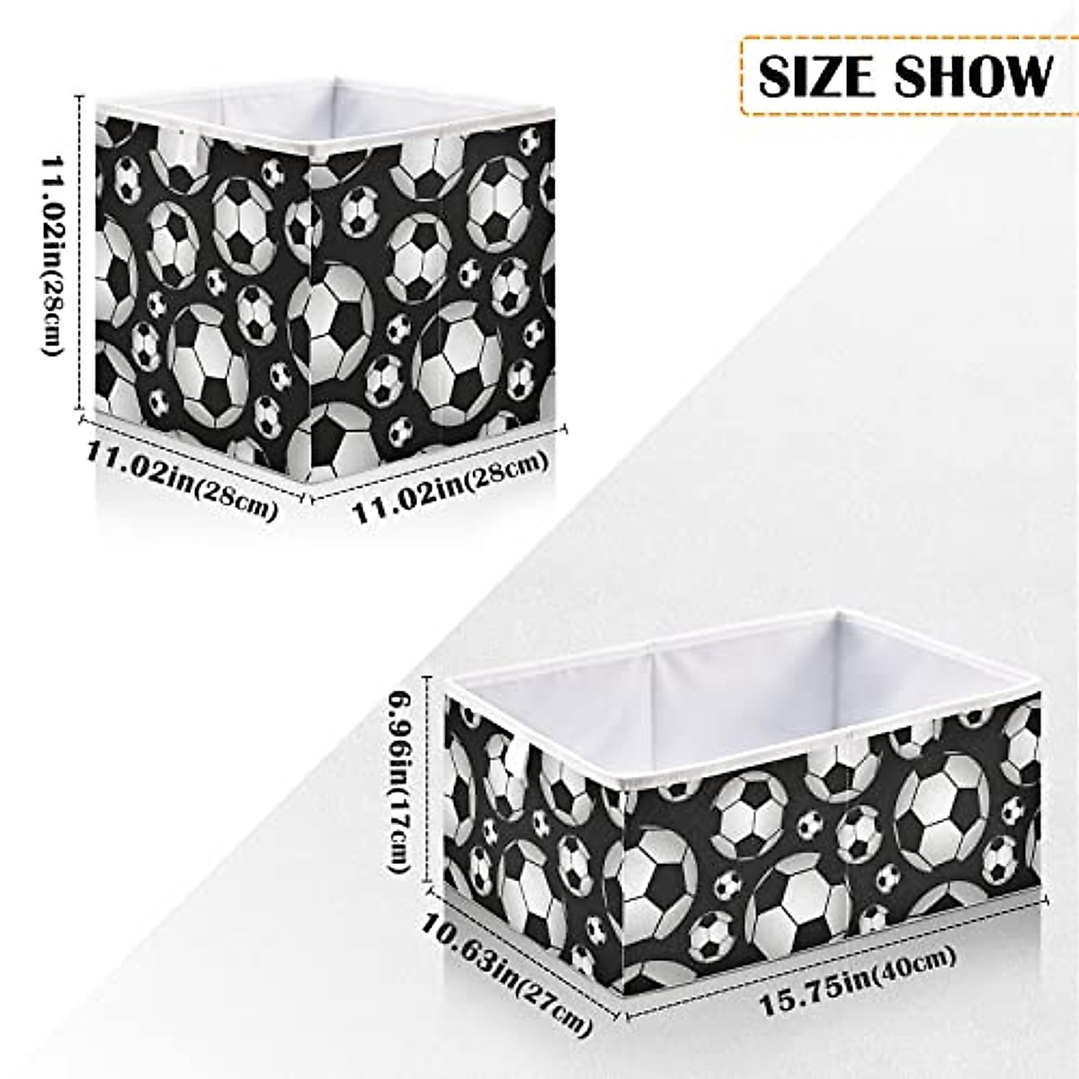 Ollabaky Closet Storage Bin Cute Soccer Balls Fabric Storage Cube Collapsible Waterproof Basket Box Toy Bin Clothes Organizer for Shelves Drawers, S