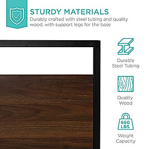 Best Choice Products Metal Wood Platform Bed Frame, Queen Size Mattress Support w/Wood Slats, No Box Spring Needed, Low Profile Headboard, Footboard, 660lb Capacity - Black/Brown