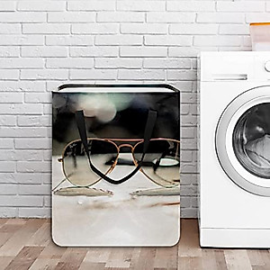 Sunglass Print Collapsible Laundry Hamper, 60L Waterproof Laundry Baskets Washing Bin Clothes Toys Storage for Dorm Bathroom Bedroom