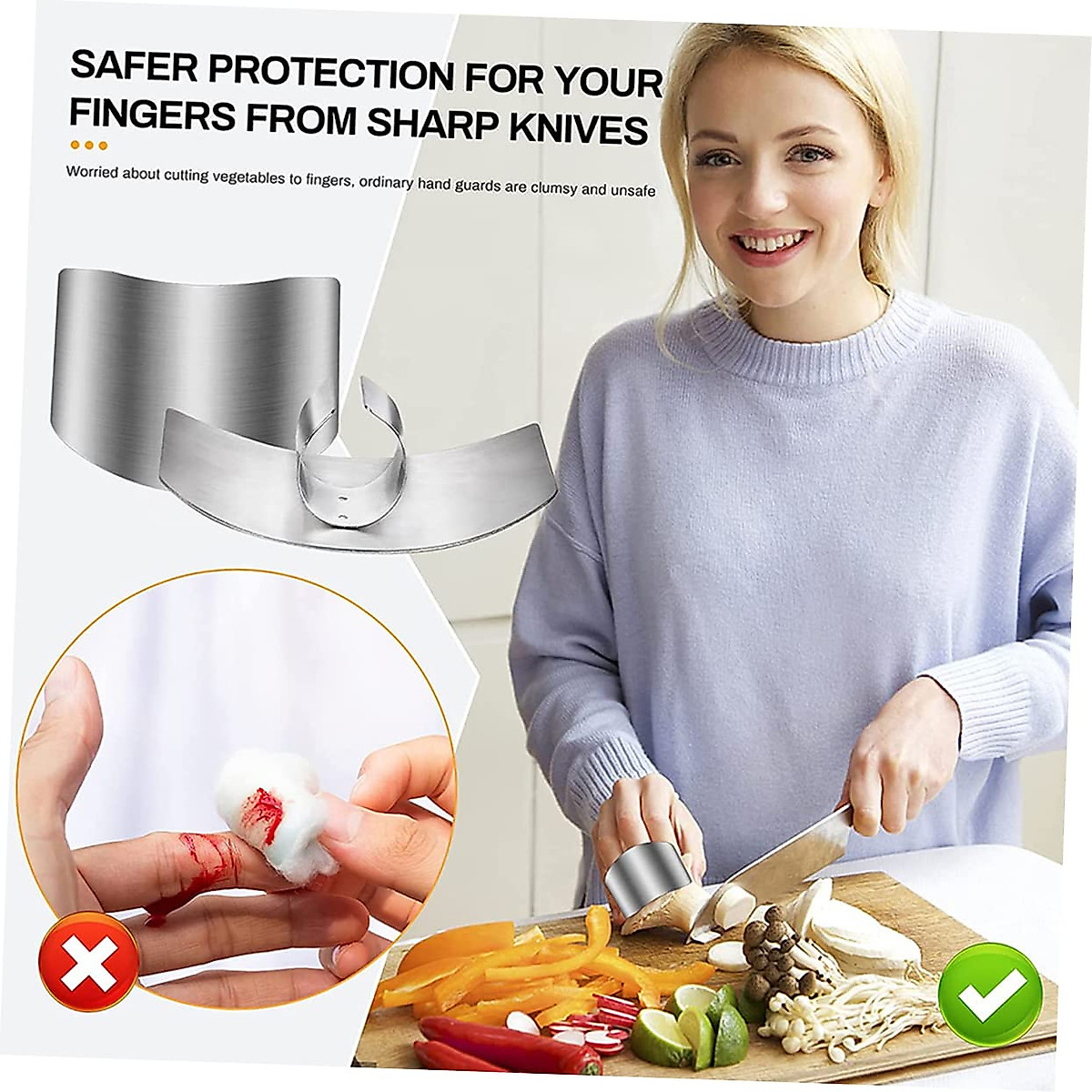 Housoutil 6pcs Stainless Steel Hand-guard Tools Finger Covers Safety Protector Kitchen Hand Protectors Stainless Finger Protector Kitchen Supply Finger Cutting Guard Multifunction Finger Cot