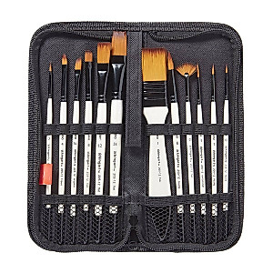 KINGART 205-12 ARTIST BRUSH SET with Carrying Case, 12 Short Handle Synthetic Hair Round, Flat & Fan Paintbrushes, Use for Oil, Acrylic and Watercolor Painting, 12 pc.