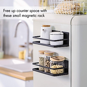KES 30-Inch 2-Tier Kitchen Pan Pot Rack Hanging Storage Organizer with 12 Hooks and 2 Pack Magnetic Spice Rack for Refrigerator Matte Black, KUR215S75B-BK+KRR502-BK-P2