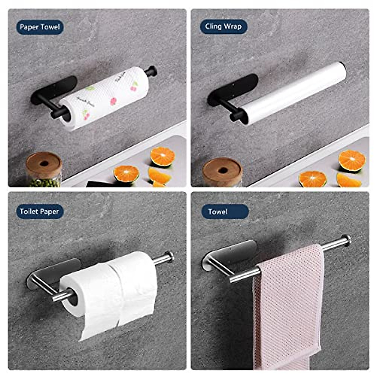 Aussido Paper Towel Holder Under Cabinet 13.2 inch Adhesive and Wall Mount Stainless Steel Paper Towel Holder Under Counter for Kitchen (Black)