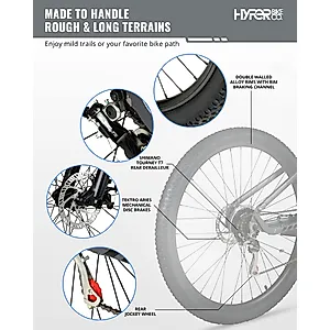 Hyper E-Ride Electric Mountain Bike for Adults 29 Inch. 250w, 36v Battery, Mountain Ebike with Shimano 7-Speed Grip Shifter. Dual Suspension. Rear Air Shock Electric Bicycle for Adults. Matte Grey