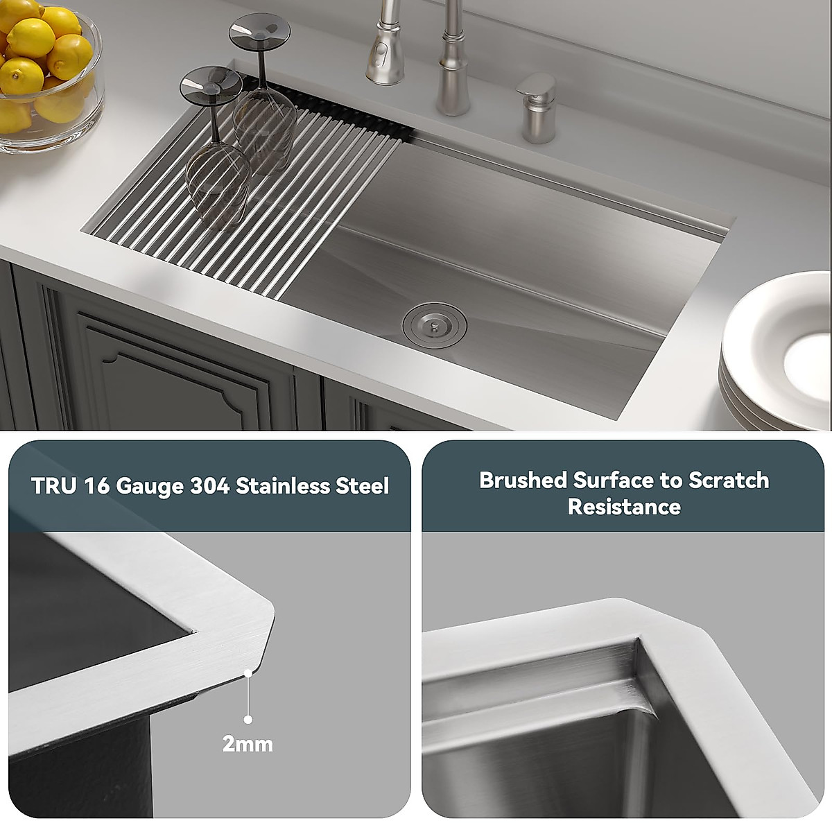 32 Inch Undermount Kitchen Sink - Lordear 32x19 Inch Stainless Steel Kitchen Sinks Workstation 16 Gauge Single Bowl Undermount Kitchen Sinks with Cutting Board