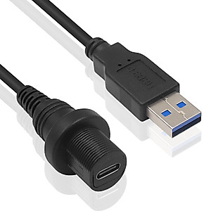 Duttek USB Type C to USB3.0 Panel Flush Waterproof Cable, USB 3.0 Male to Type C 3.0 Female Car Mount Dash Flush Waterproof Extension Cable for Car, Boat, Motorcycle