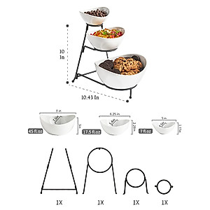 LYEOBOH 3 Tier Serving Bowls Set with Collapsible Thicker Metal Stand, Oval Serving Dishes for Entertaining Tiered Serving Stand for Fruit, Dessert, Candy, Chip and Dip (Black)