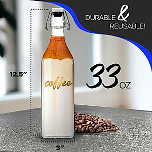 Nevlers 33 Oz Square Swing Top Glass Bottles with Lids for Juicing | Limoncello Bottles | 6 Pack Glass Airtight Bottle | Flip Top Glass Bottle With Stopper | Mead & Beer Brewing Bottles with Caps