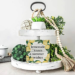 Rustic Lemonade Wooden Box Sign Desk Decor Lemonade Kisses and Summer Wishes Wood Block Plaque Box Sign for Home Living Room Shelf Table Decoration (5 X 5 Inch)