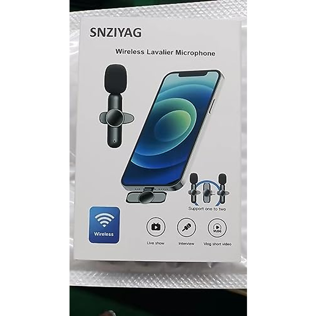 SNZIYAG Wireless Lavalier Microphone for iPhone iPad,Plug-Play Wireless Mic for Video Recording,Professional Lav Mic for YouTube,TikTok,Clip-on Microphones for Live Streaming,Auto Sync/No APP（iOS）