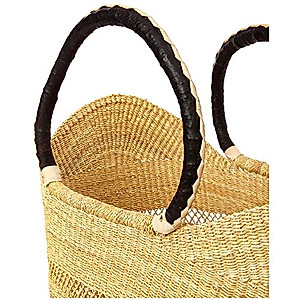 Large Dye Free Yikene Shopper -Ghana Bolga Basket Fair Trade - 16"-19" Across - Black & Tan Handles