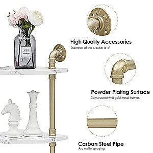 ivinta Corner Bookshelf with Storage, Wall Mount Pipe Shelves, White Corner Shelf Stand, Gold Metal Décor Bookcase, Modern Shelf Organizer Display Stand Rack for Bedroom, Bathroom, Living Room