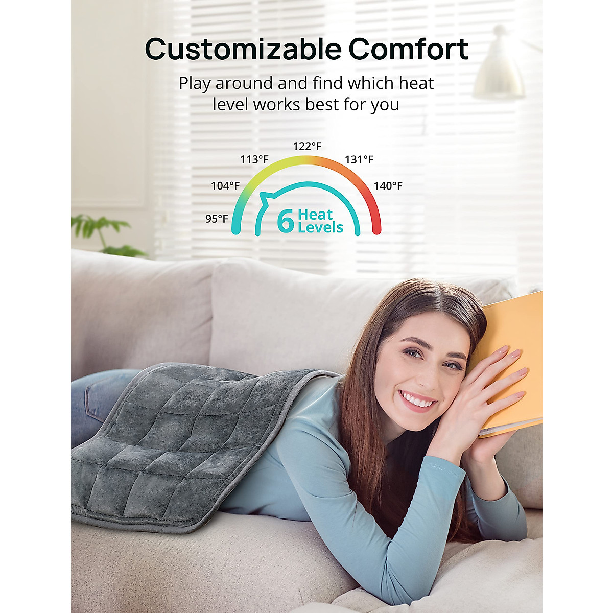 Weighted Heating Pad 17''x 33" XXXL Electric Heating Pad for Back Pain Relief, 5LBS with 6 Heat Settings 2H Auto-Off Heat Pad for Shoulder Arms Legs Cramps Washable