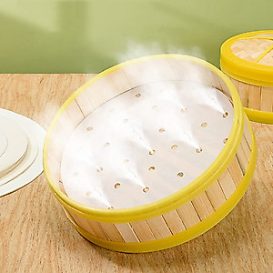 100 PCS Bamboo Steamer Liner, 10" Round Air Fryer Parchment Paper with Holes, White Anti-Stick Steamer Paper