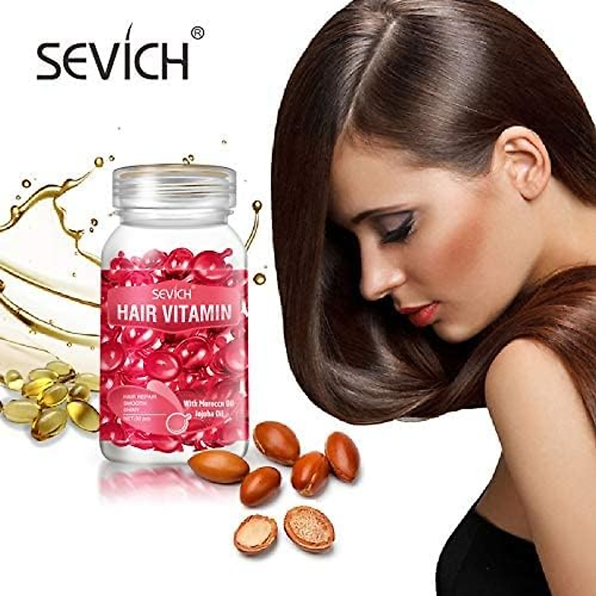 SEVICH Red Intensive Repair Capsules - Moroccan Oil & Jojoba Duo | Color-Lock Technology for Dyed Hair | Anti-Frizz Hair Serum Capsules (30 Count)