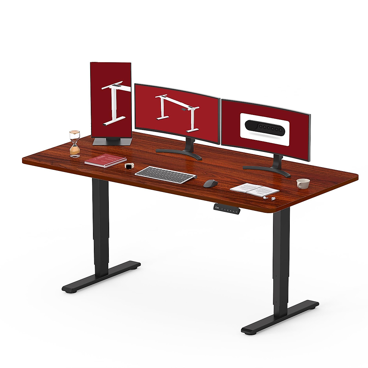 SANODESK 55" Electric Standing Desk, Dual Motor Height Adjustable Desk, Stable and Durable 3-Stage Stand up Desk for Home Office (Black Frame/55 x 28 Inch Mahogany top)