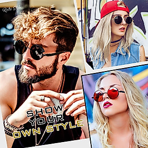 GQUEEN Retro Round Circle Steampunk Sunglasses for Women Men Polarized UV400 Protection,MTS2