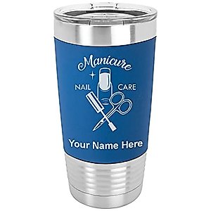 LaserGram 20oz Vacuum Insulated Tumbler Mug, Manicure, Personalized Engraving Included (Silicone Grip, Dark Blue)