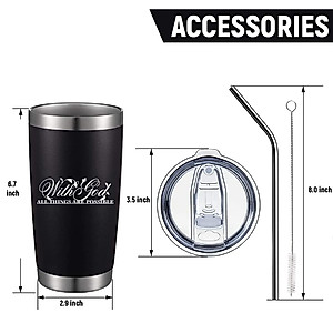 ATHAND With God All Things Are Possible Inspirational Tumblers with Lid & Straw 20 Oz | Insulated Stainless Steel Vacuum Wine Tumbler Coffee Mug | Best Christian Religious Gifts For Women Men (Black)
