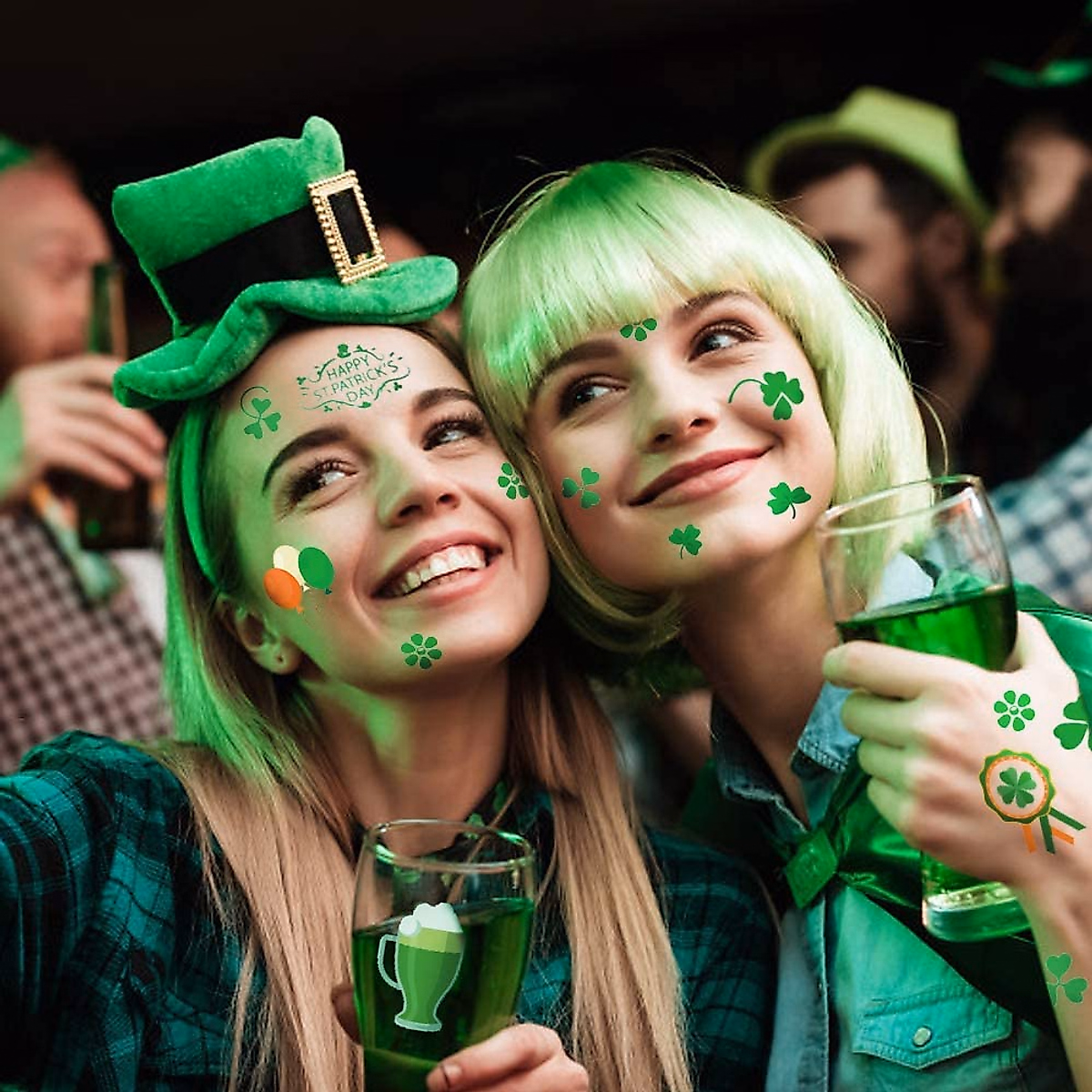 BROTOU 20 Sheets St. Patrick's Day Tattoos Stickers, Shamrock Tattoos Temporary Stickers, Irish St. Patrick's Day Parade and Favors Party Decorations