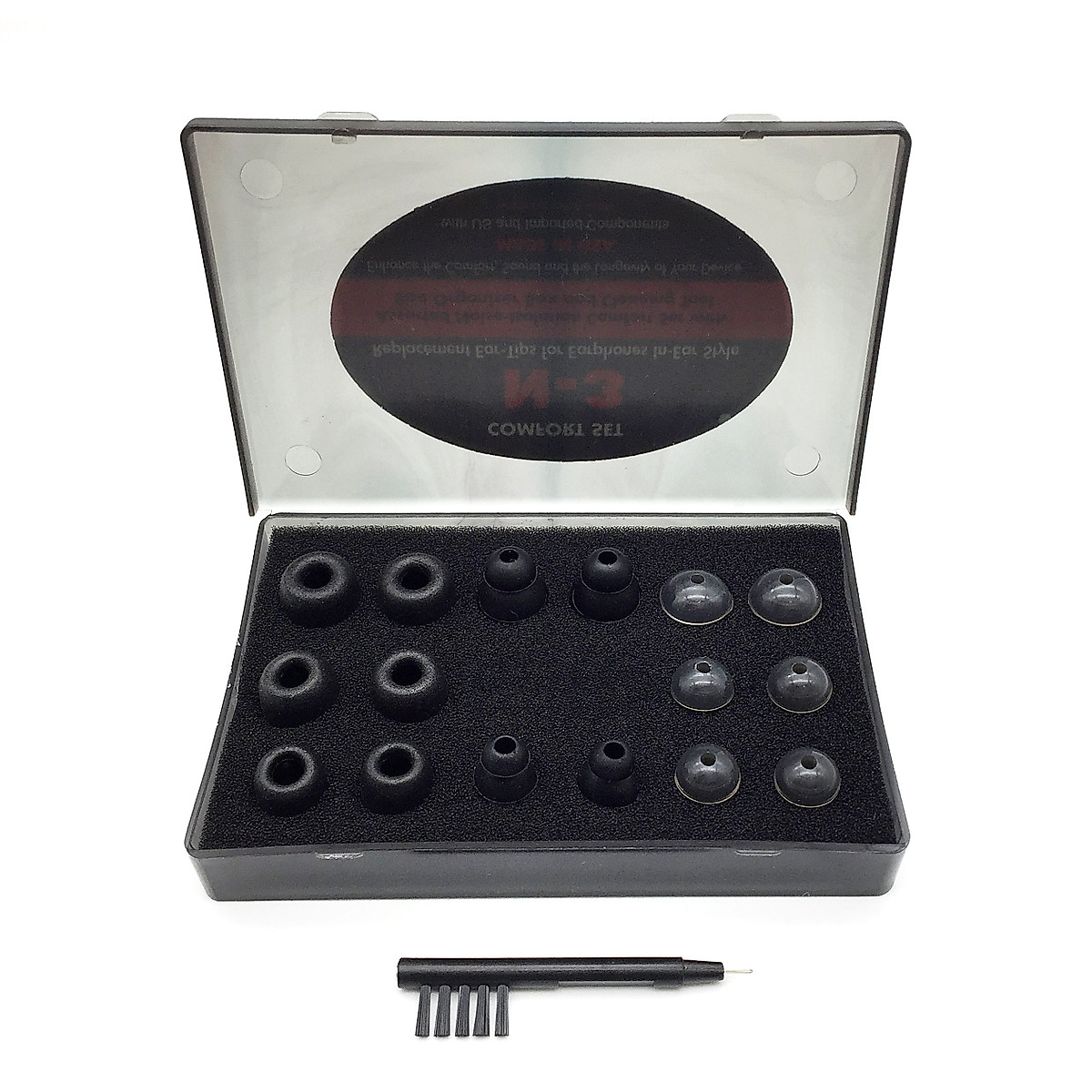 NICKSTON N-3 Assorted Replacement Set Ear Tips Adapters Gels Buds with Box Organizer and Cleaning Tool Compatible with In Ear Earphones Headphones