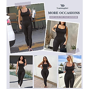 TrainingGirl Womens One Piece Workout Jumpsuits Square Neck Tank Tops Rompers Ribbed Sleeveless Exercise Unitard Yoga Bodycon (Black, Small)