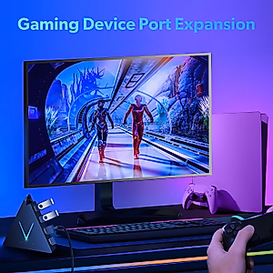 JoyReken 4-Port USB 3.0 Hub, FlyingVHUB USB Hub Tower with 2 ft Extended Cable,USB Splitter for Laptop,PC,PS4,PS5,Xbox,Mouse,Keyboard, Flash Drive, U-Disk (Black)