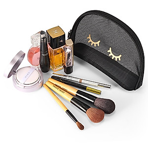 Cosmetics Bag, See Through Makeup Bag/Organizer, Stylish Eyelashes, 9x6 pouch, Mesh Travel Accessories Organizer by Charmonic (Black)