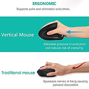 Ergonomic Mouse, Vertical Wireless Mouse - LEKVEY Rechargeable 2.4GHz Optical Vertical Mice : 3 Adjustable DPI 800/1200/1600 Levels 6 Buttons, for Laptop, PC, Computer, Desktop, Notebook etc, Black